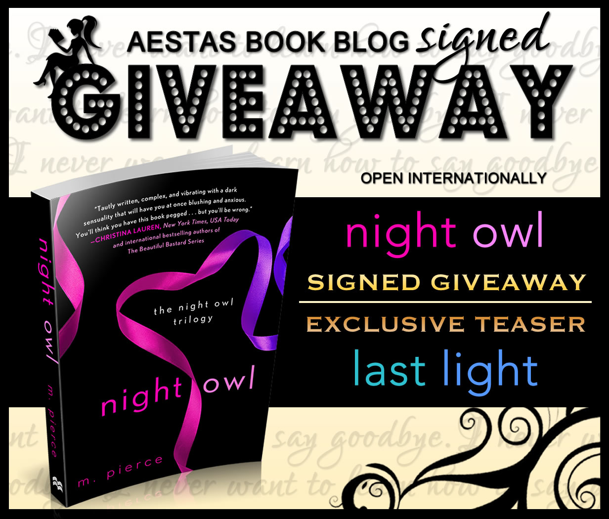 SIGNED GIVEAWAY of NIGHT OWL + EXCLUSIVE TEASER from LAST LIGHT by M ...